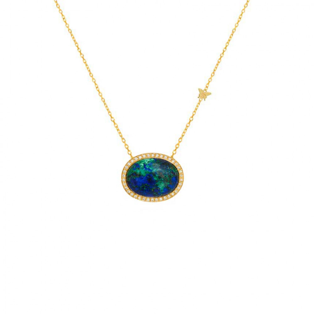 Gold chain studded with diamonds with Azurite stone